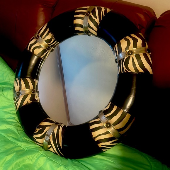 Wall Decor | Leather Covered Zebra Print Large Round Wall Mirror | Poshmark